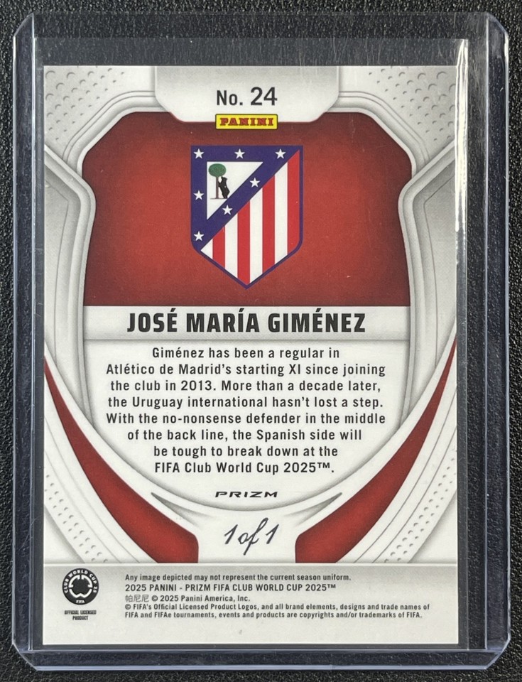 1/1 JOSE MARIA GIMENEZ 2025 PANINI PRIZM FIFA CLUB WORLD CUP #24 GOLD ...