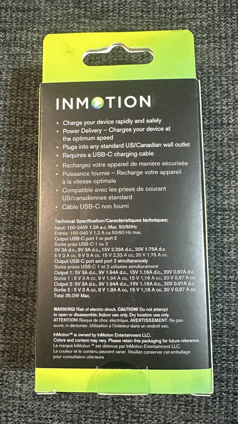 InMotion Fast 2 Port Wall Charger | Universal | 20W/3A | USB-A and USB ...