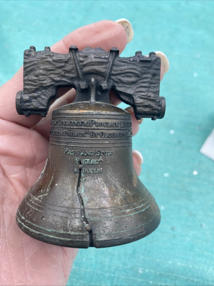 Vintage Cast Metal Miniature Ringing Liberty Bell Replica 2" x 2 3/4 ...