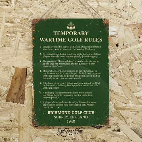 WW2 Wartime Golf Rules Metal Sign. Vintage worn rusty look Home guard ...