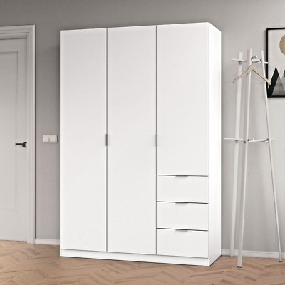 Spiro Artic White Narrow 3 Door 3 Drawer Space-Saving Wardrobe 135cm ...
