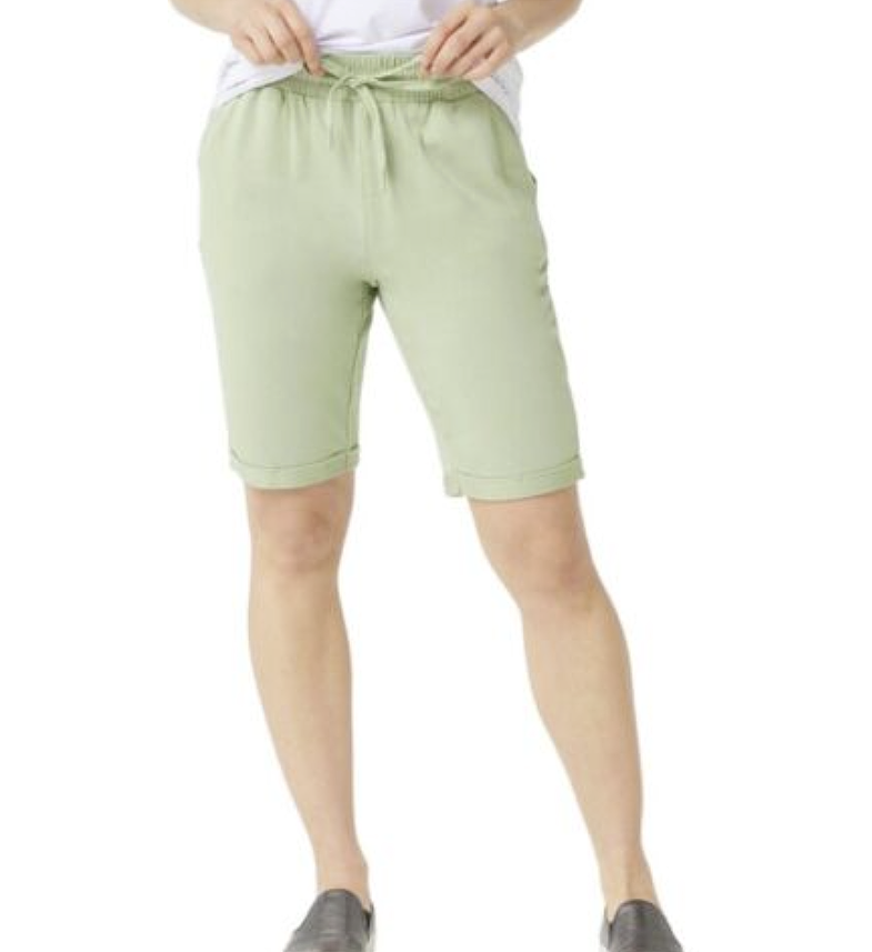 Zuda Z-Knit Shorts Cuffed Bermuda with Drawcord Khaki Green 3X Petite ...
