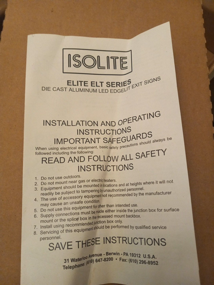 Isolite - Edge Lit LED Exit Sign ELT - New in box | eBay