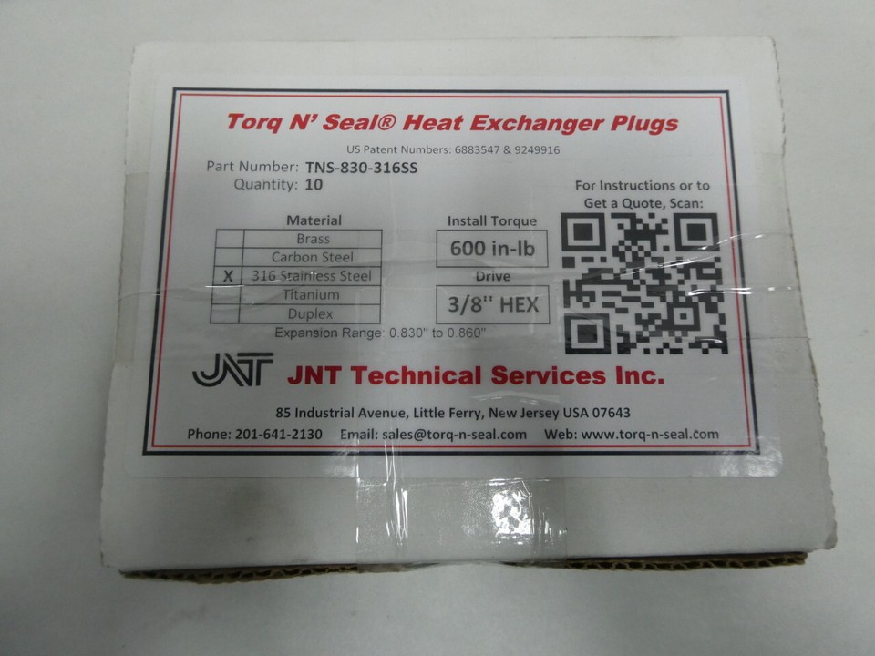 Box Of 10 Jnt TNS-830-316SS Torq N' Seal Stainless Heat Exchanger Plug ...