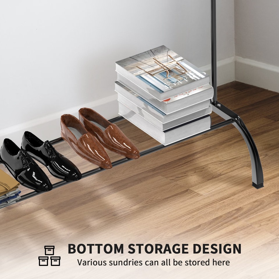 Heavy Duty Double Clothes Rail Garment Coat Hanging Display Stand Shoes ...