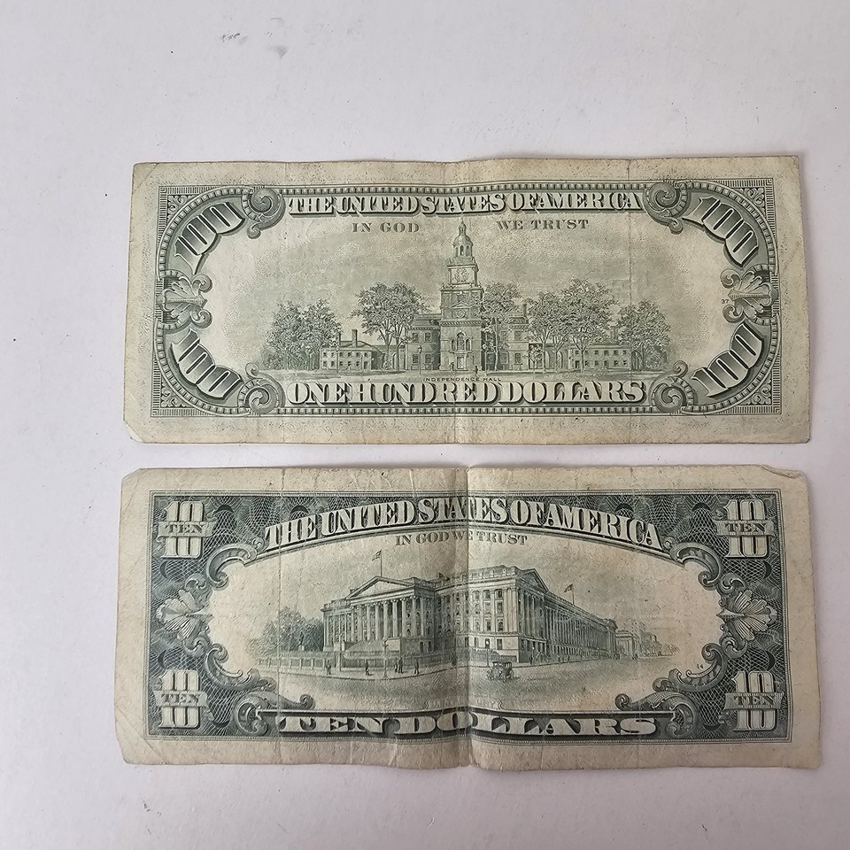 $100 DOLLAR BILL SERIES 1981 STAR NOTE E 00267924* AND $10 1993 C ...