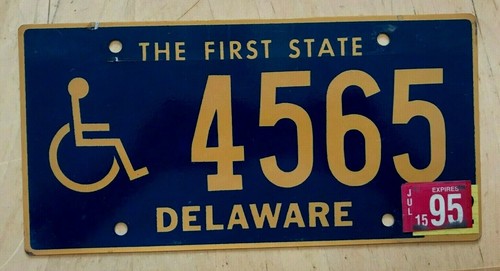 DELAWARE DISABLED HANDICAPPED PERSON LICENSE PLATE " 4565 " DE ...