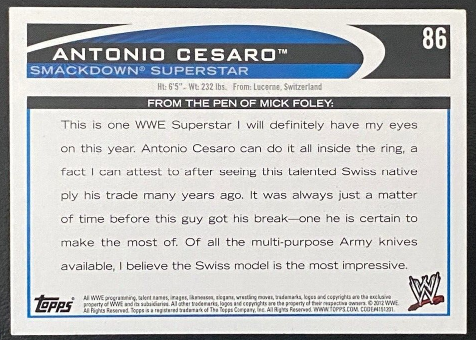 Antonio Cesaro 2012 Topps WWE Smackdown Superstar #86 | eBay