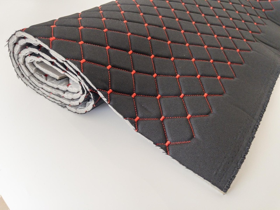 Black/red Diamond Stitch Embossed Fabric Lining Car Upholstery ...