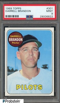 1969 Topps Baseball SETBREAK #301 Darrell Brandon Seattle Pilots PSA 9 ...