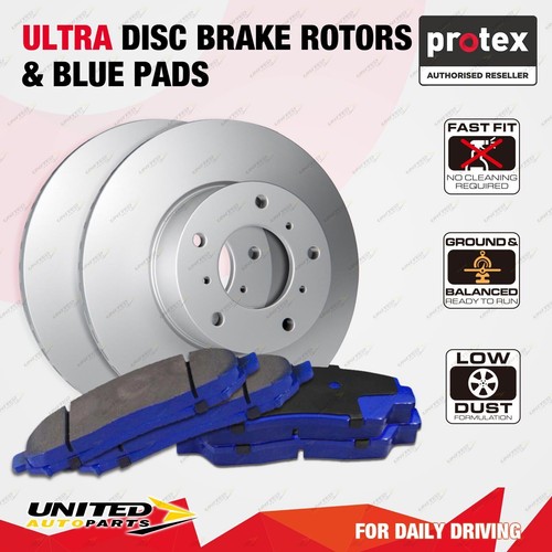 Rear Protex Solid Ultra Disc Brake Rotors + Blue Pads for Holden Nova ...