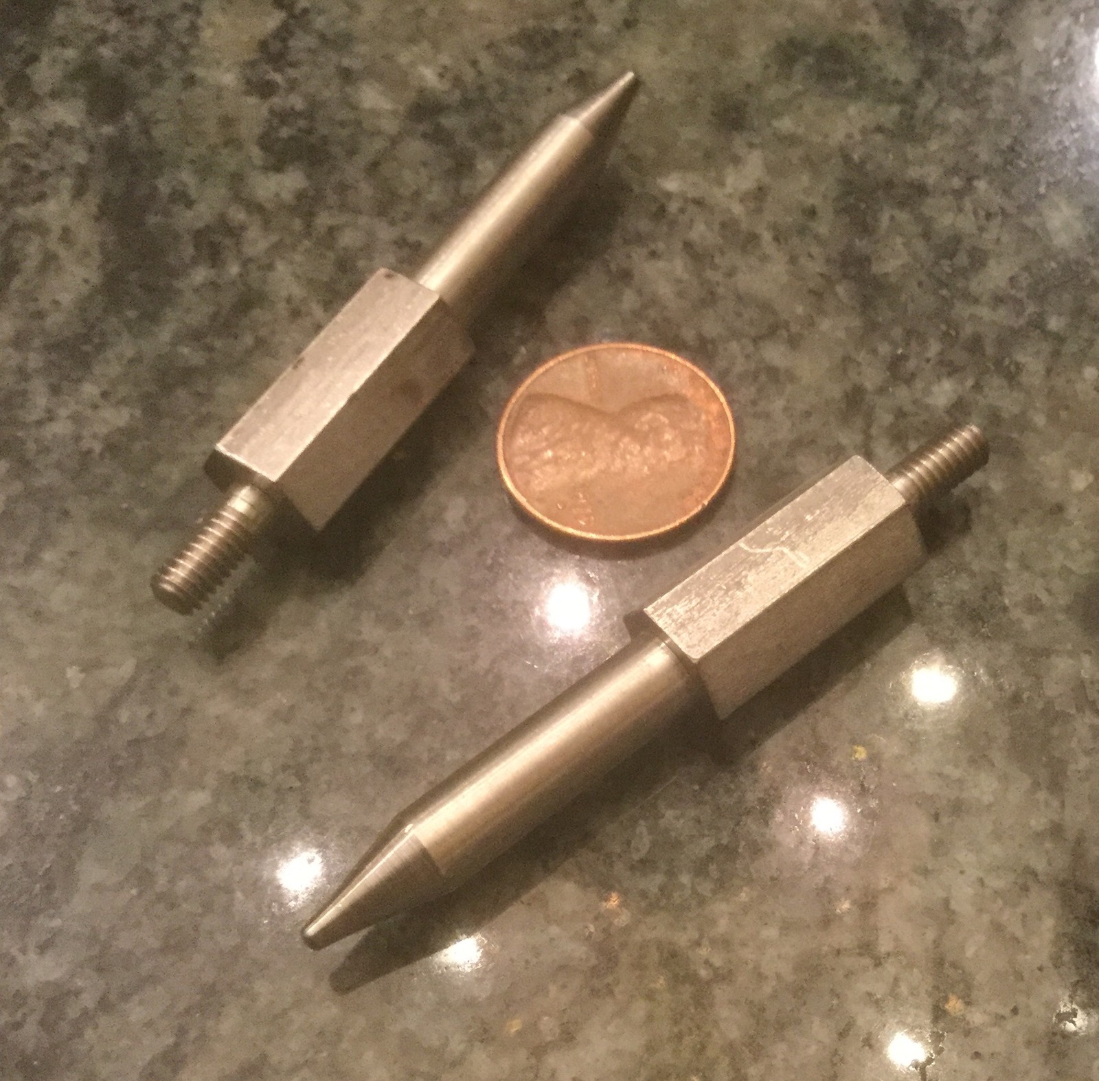 2 stainless locator pins pointers hex shank 8-32 8 32 thread threaded ...