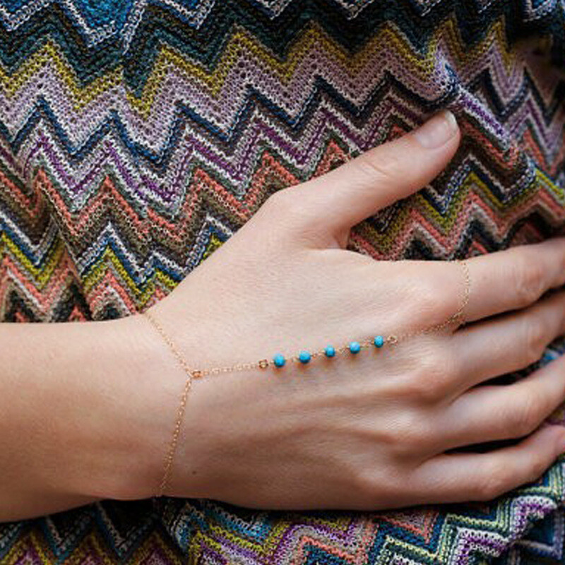 Women Gifts Chakra Beads Bracelet Chain Link Finger Ring Hand Harness ...