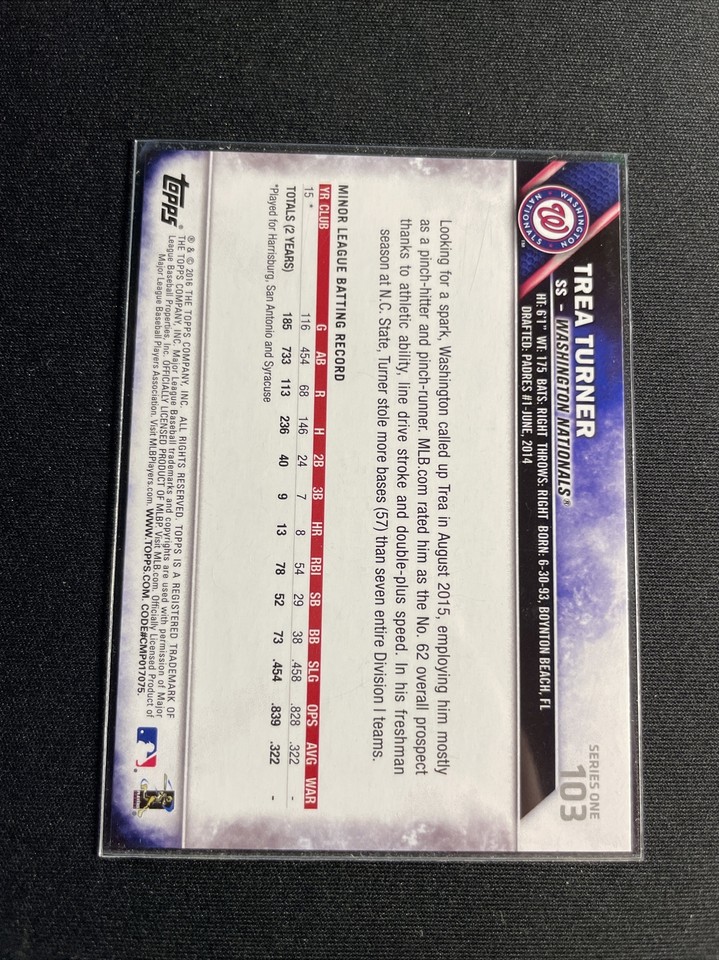 2016 Topps Baseball Trea Turner RC Rookie Card Washington Nationals ...