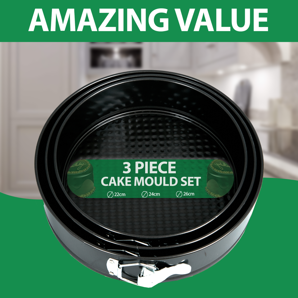 3PCS NON-STICK BAKING SPRINGFORM ROUND CAKE TIN TRAY PAN SET KIT SPRING ...