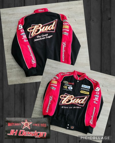 Vintage JH Designs Jeff Hamilton Kasey Kahne Bud Budweiser Racing Jacket Sz L | eBay