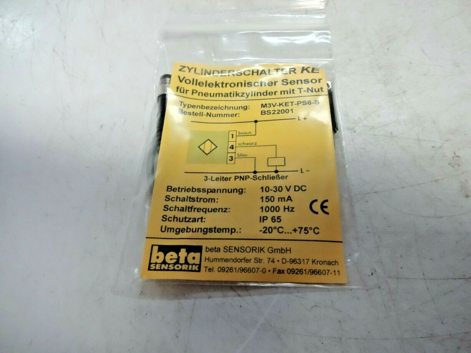 Beta Sensorik M3V-KET-PS6-S / M3VKETPS6S BS22001 Cylinder Sensor New | eBay