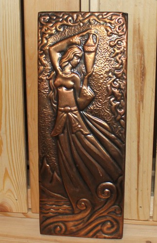 Vintage copper wall hanging plaque woman carry amphora | eBay