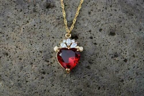 2.20 Ct Heart Cut Simulated Red Ruby Drop Shape Pendant 14K Yellow Gold ...
