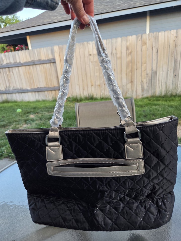 Joy Mangano Paris Chic Quilted Tote Bag Black/Silver NEW | eBay