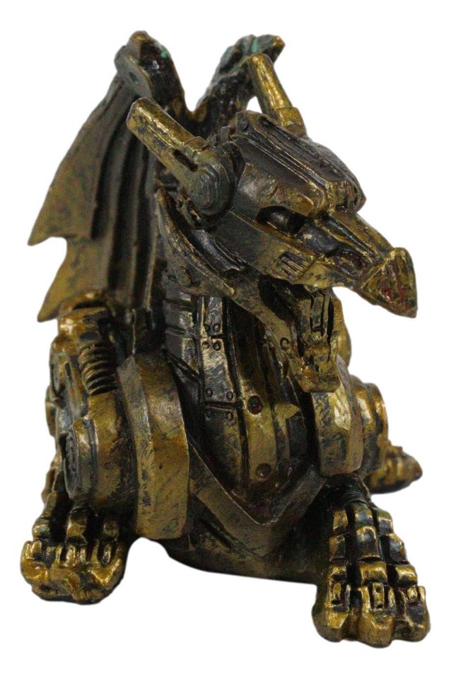 Sleeping Steampunk Dragon Figurine Cyber Robot Flying Machine 3.5"L ...
