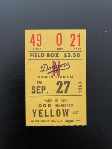 Los Angeles Dodgers Ticket Stub Field Box Aisle 49 Box 0 Seat 21 Sep 27 ...