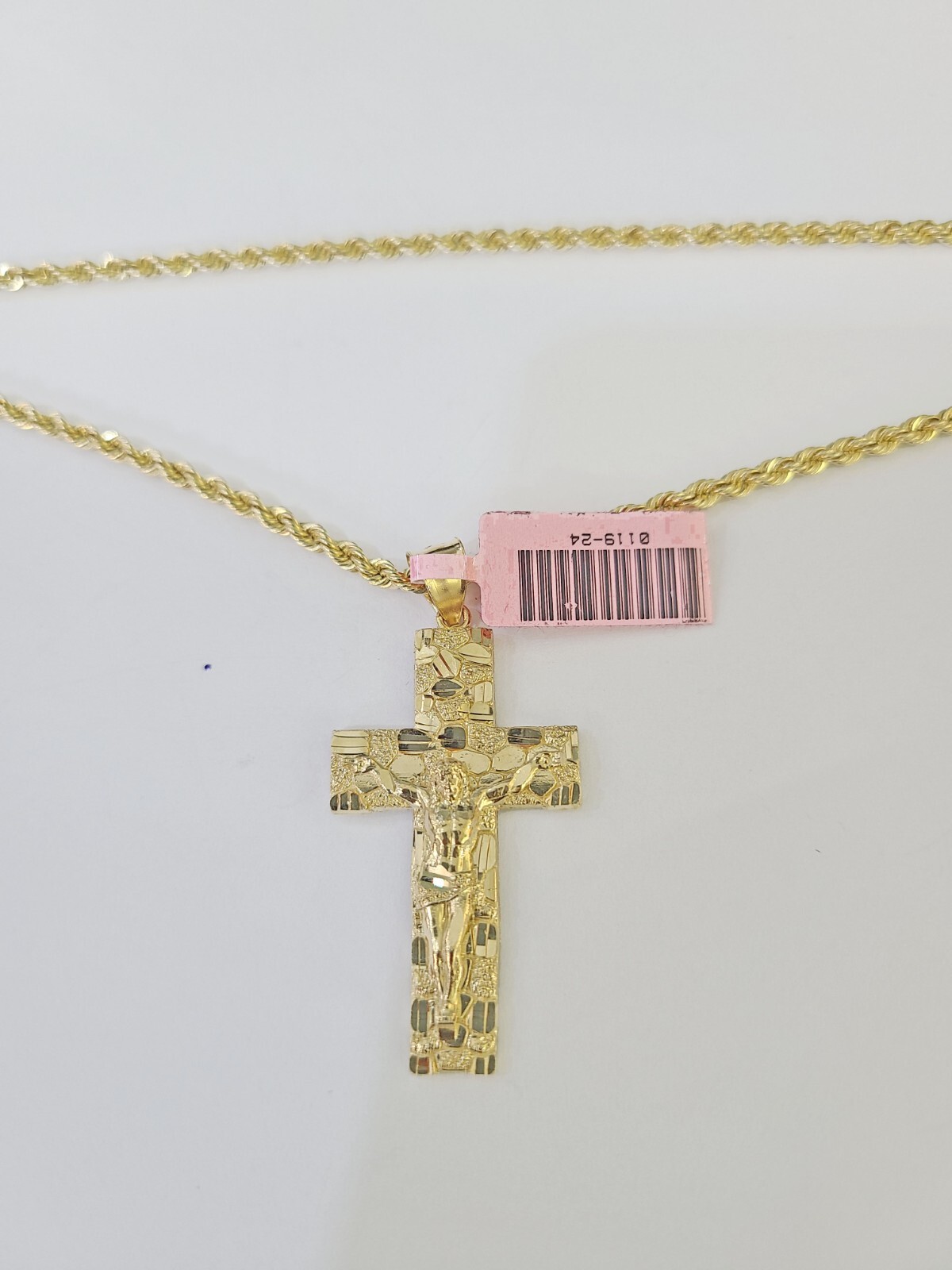 Real 14k Rope Chain Jesus Cross Charm Set Yellow Gold 3mm 18"-26 ...