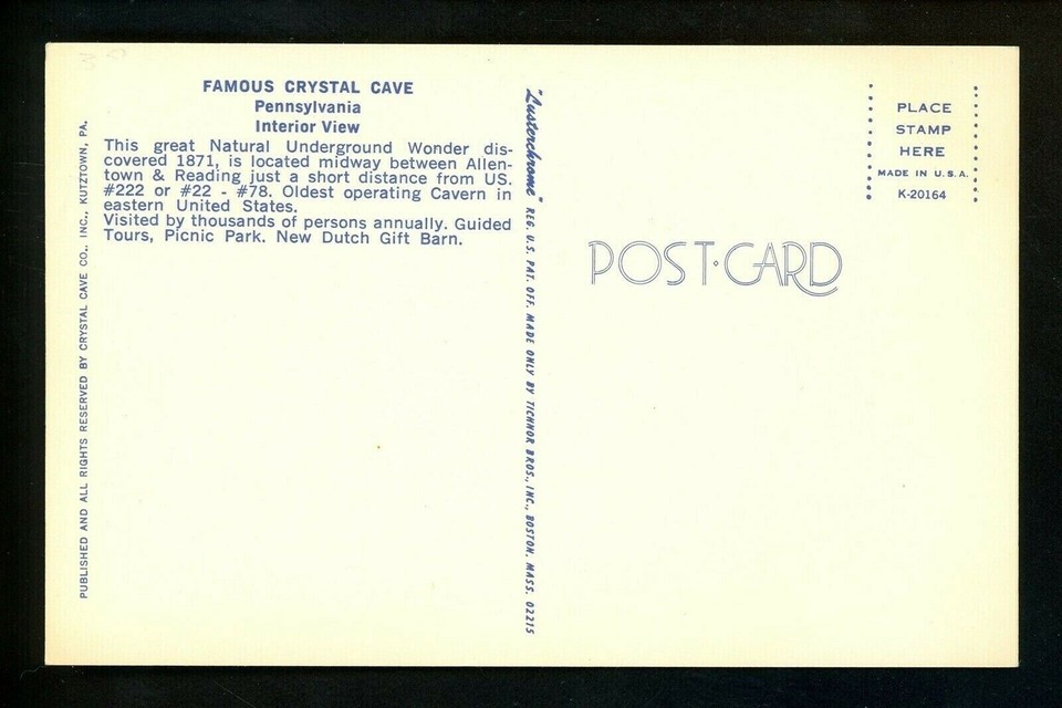 Pennsylvania PA postcard Crystal Cave interior chrome | eBay