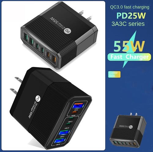 55W 6D Port UCB PD Mobile Phone Charger QC3.0+PD25W Fast Charge 3PD ...