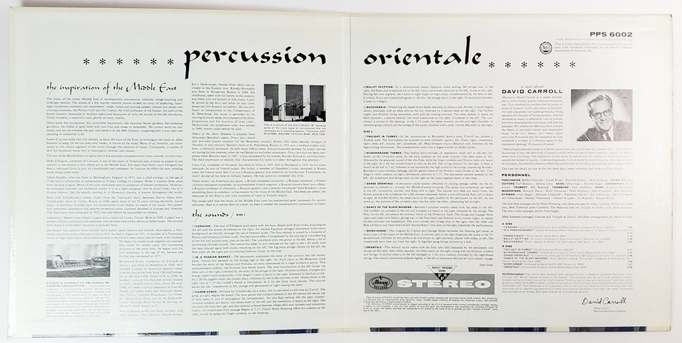 David Carroll & Orchestra Percussion Orientale Vinyl LP 1961 Mercury ...