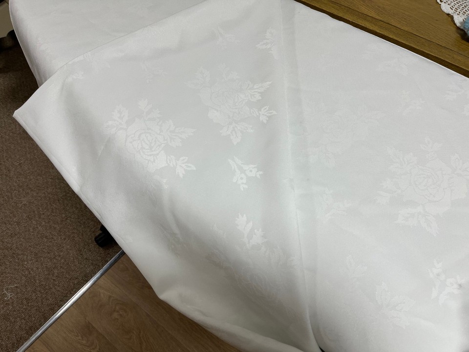 Large White Rose Damask Pattern Tablecloth 86"x 70" | eBay UK