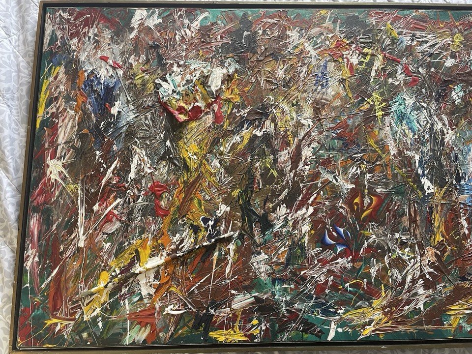 Vintage Large Abstract Oil Painting on Canvas – Signed – Heavy Impasto ...