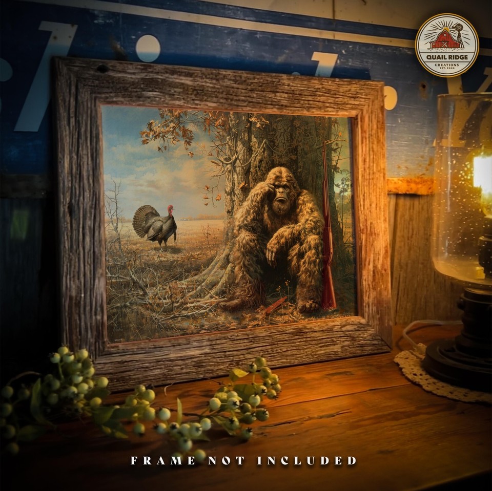 Vintage Sasquatch Bigfoot Art Print Turkey Hunting Artwork Cabin Wall ...