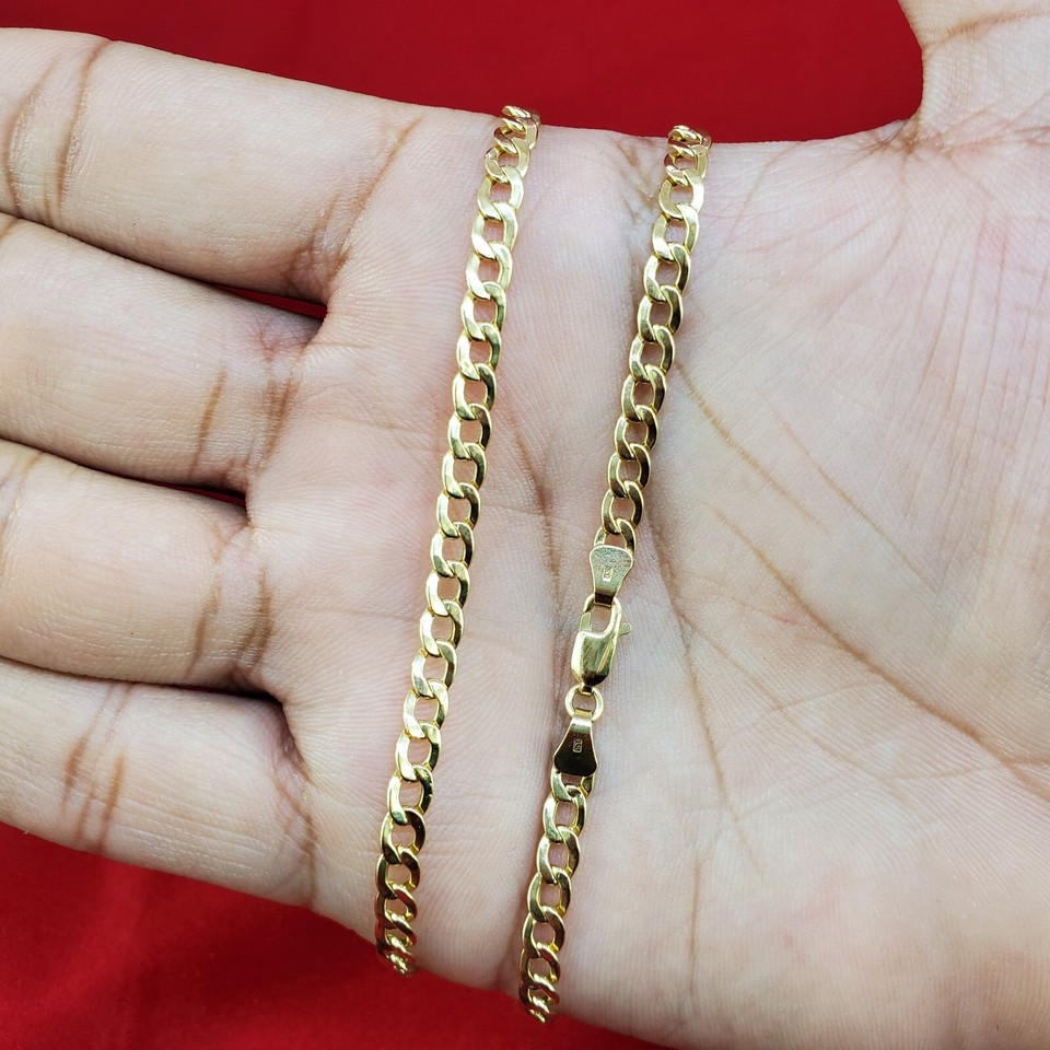 10K Solid Yellow Gold 2mm-7.5mm Curb Cuban Chain Link Necklace Bracelet ...