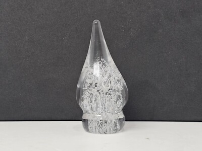 Crystal Spire Paperweight Tear Drop 4" Tall Clear Bubble Glass Round ...
