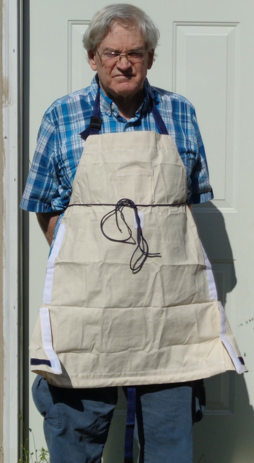 WOOD CARVERS APRON BY CHAG NY DESIGNS 100% COTTON -NAT/NAVY TRIM FT | eBay