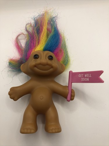 RUSS 3" Vintage Pink Flag "Get Well Soon" Troll Doll with Rainbow Hair Troll | eBay