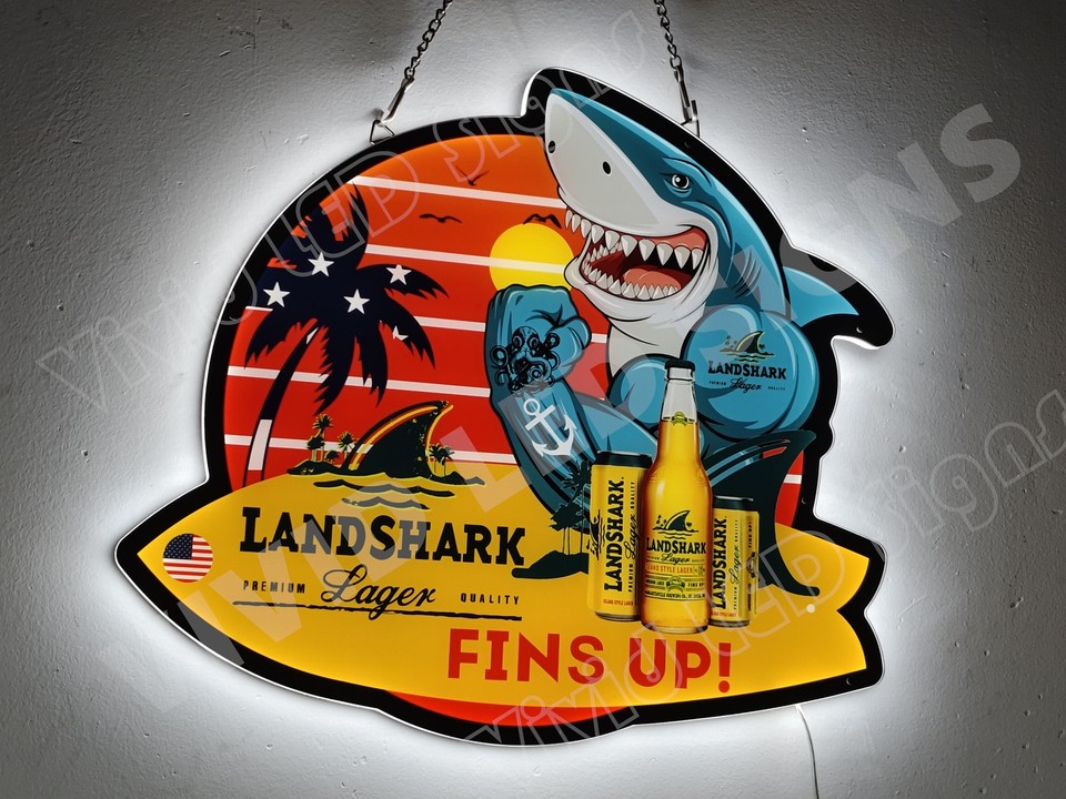 Landshark Lager Beer Fins Up 2D LED 20"x20" Neon Sign Light Lamp Bar ...
