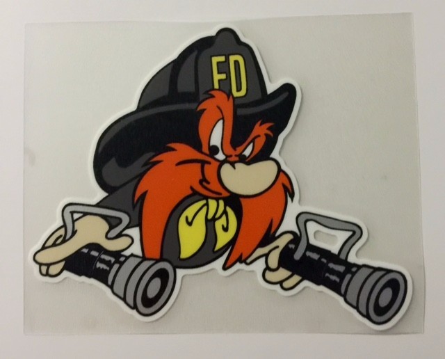 Firefighter Yosemite Sam decal, Fire Department, custom made 4.5" w # ...