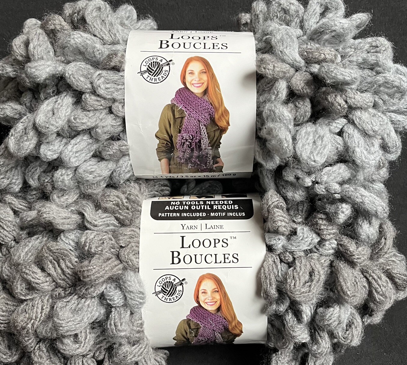 (2) Loops & Threads LOOPS BOUCLES Yarn EARL GREY #LPS-02 Gray 3.5 oz ...