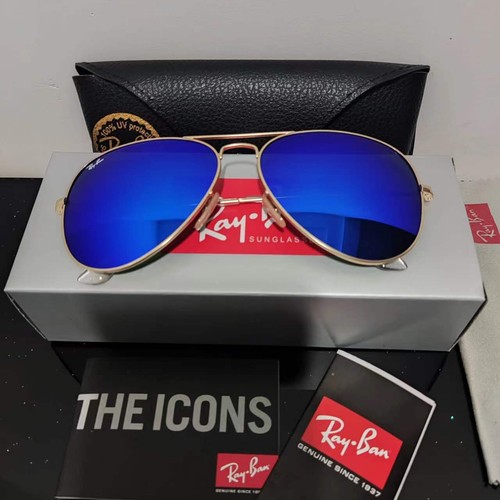 RAY-BAN RB3026, aviator sunglasses , Gold Frame,62mm large Dark Blue ...