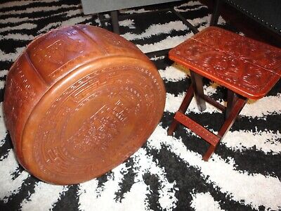 VINTAGE ANTIQUE LEATHER BROWN PERUVIAN LEATHER EMBOSSED OTTOMAN COVER ...