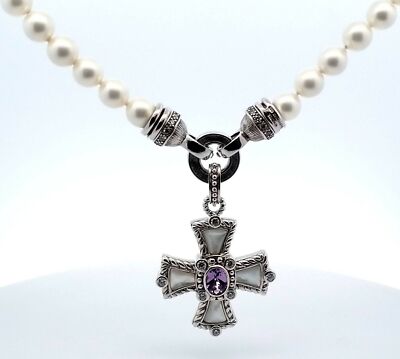 Judith Ripka, Sterling Silver, Pearl, Amethyst Cross Pendant Enhancer ...