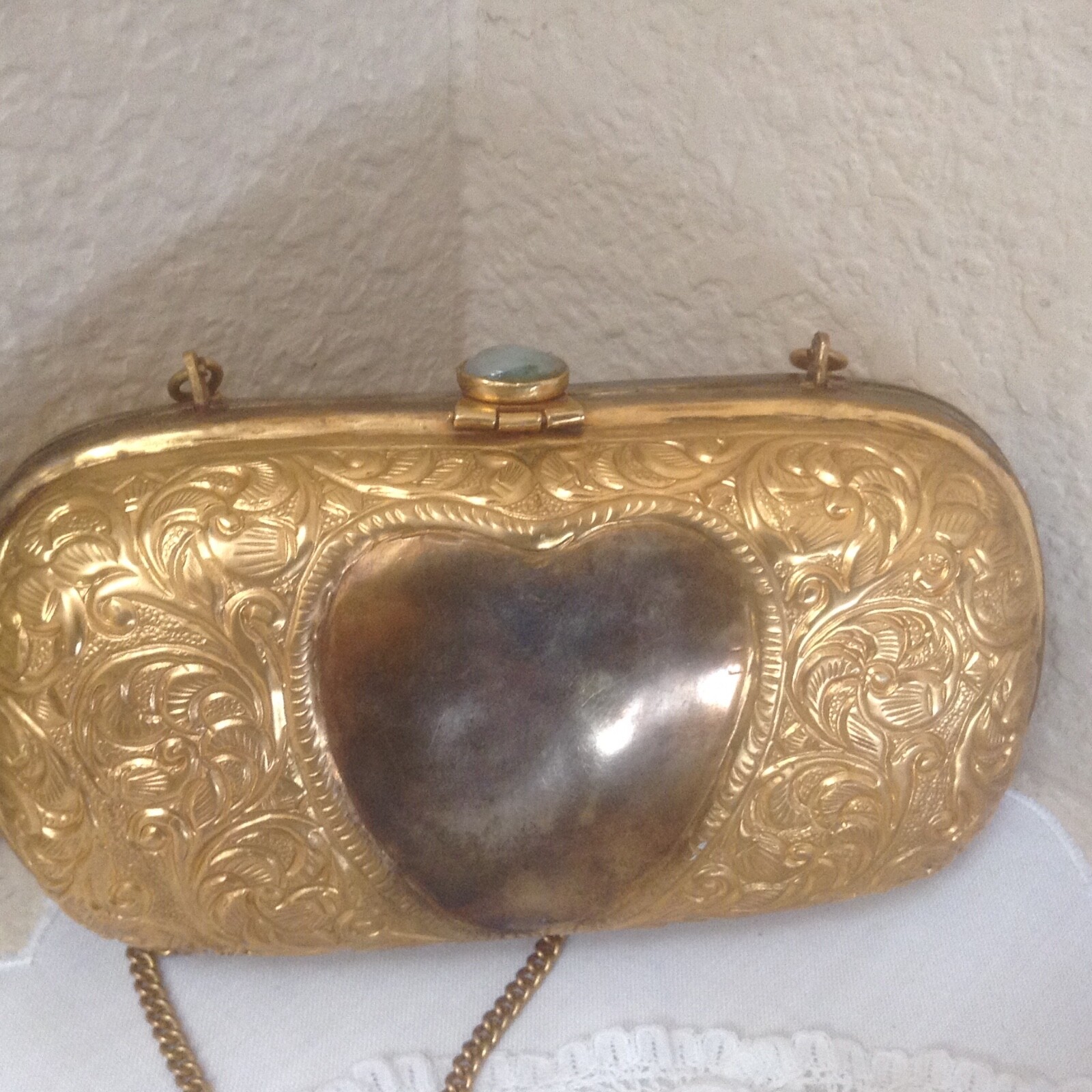 Antique Brass Purse With Shoulder Chain. - Gem