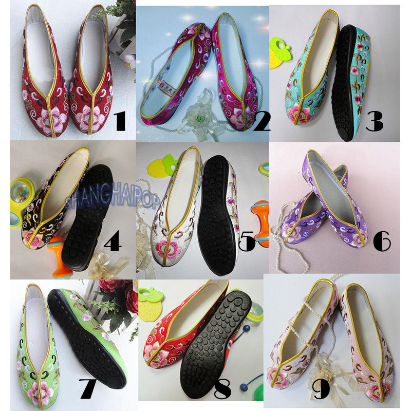 Women Floral Ballerina Slipper Ballet Chinese Slip On Shoe Flat ...