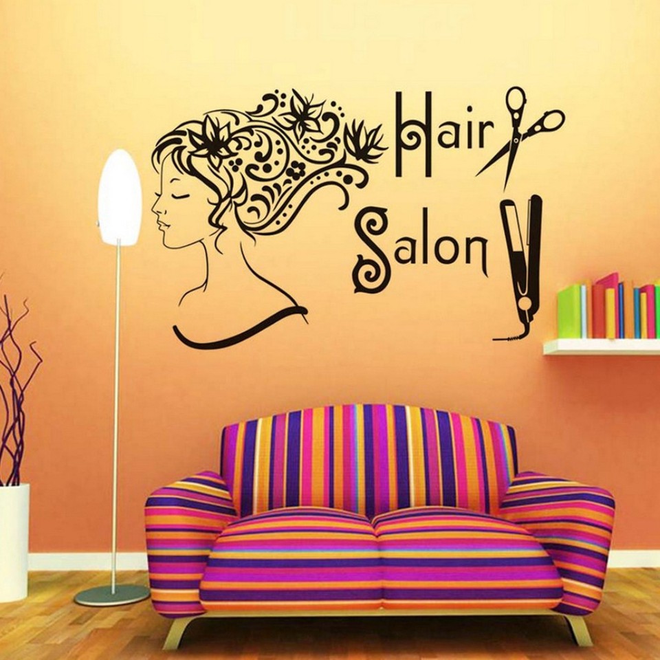 Hair Salon Wall Decor Hairdresser Ornament Decals Barber Shop Sticker ...