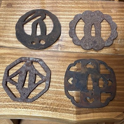 Tsuba 4 Piece Set Antique Japanese Sword Guards Classic Collectible ...
