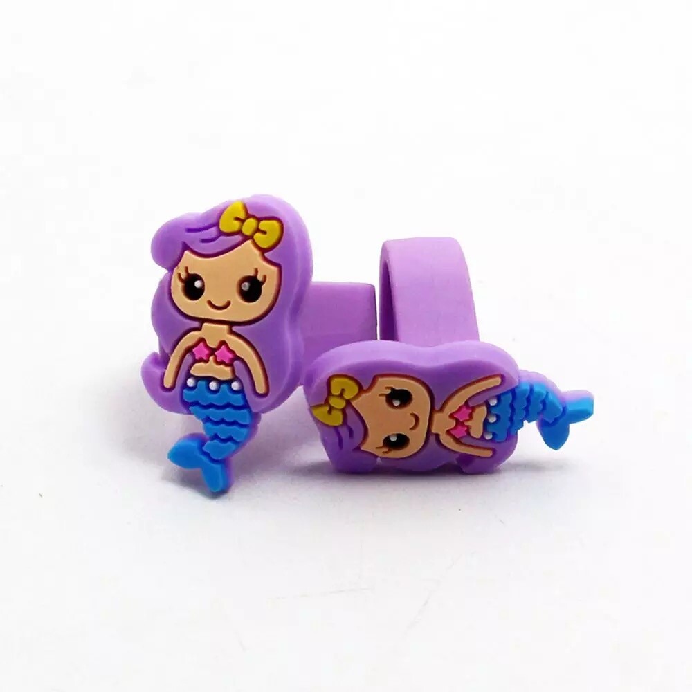 6 Cute Colourful Mermaid Silicone Rubber Rings For Children Birthday ...