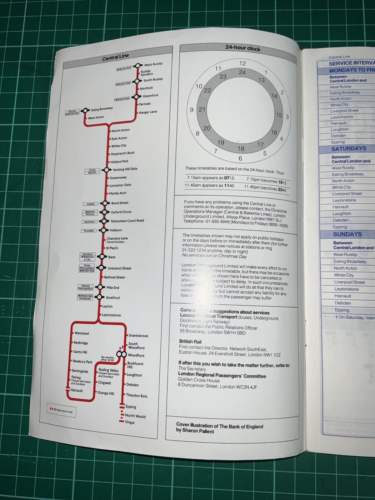 Central Line Public Timetable October 1987 London Transport Underground ...