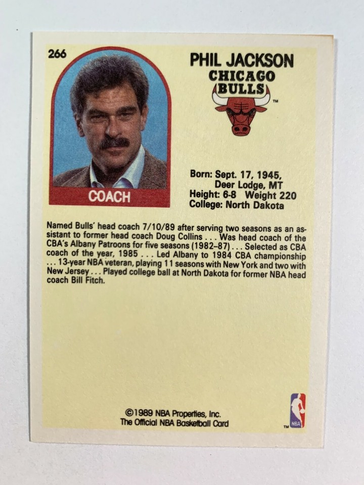 1989 NBA Hoops Phil Jackson #266 Chicago Bulls Head Coach Card | eBay